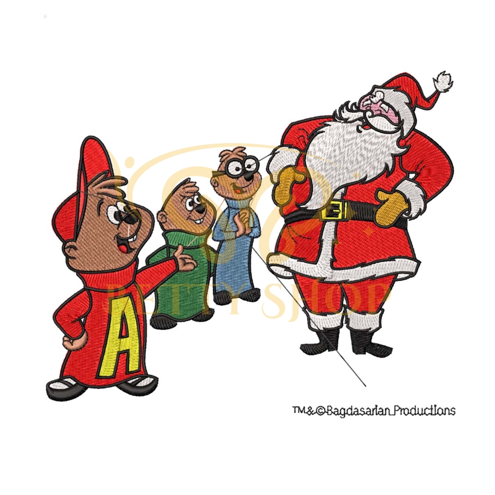 Santa Alvin and The Chipmunks Embroidery Png | Inspire Uplift