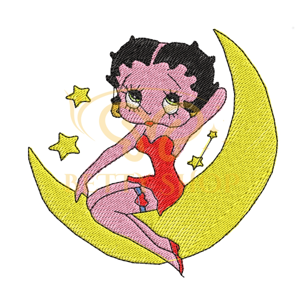 Betty Boop On the Moon Embroidery File Png - Inspire Uplift
