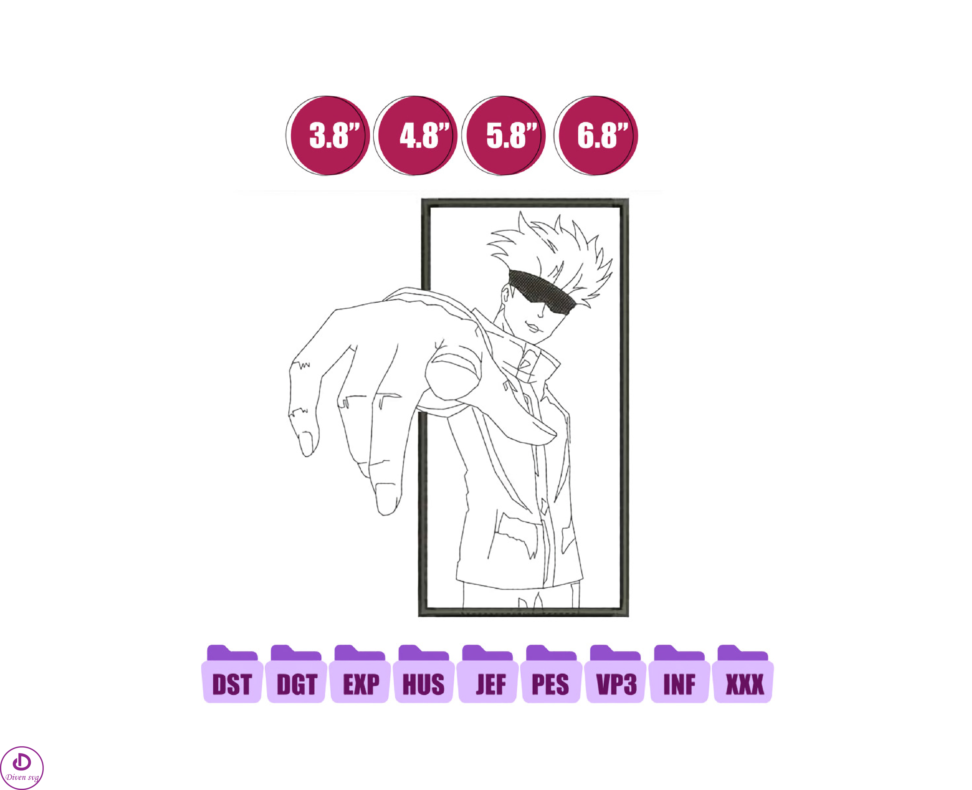 Gojo Line Art Anime Embroidery Design, Anime Embroidery Desi | Inspire ...