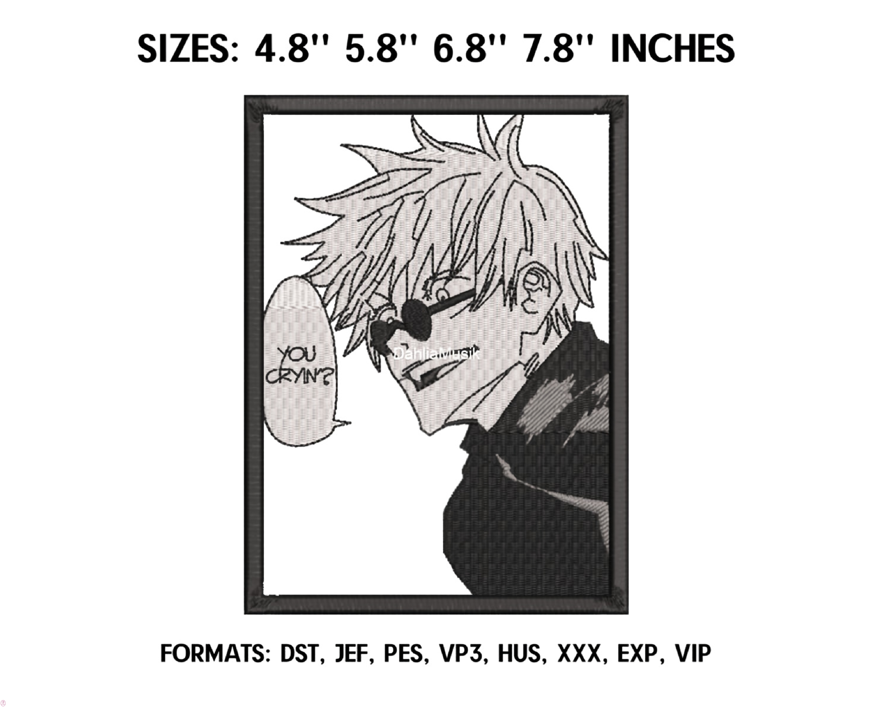 Gojo Anime Embroidery Design, Anime Embroidery Designs 07 | Inspire Uplift