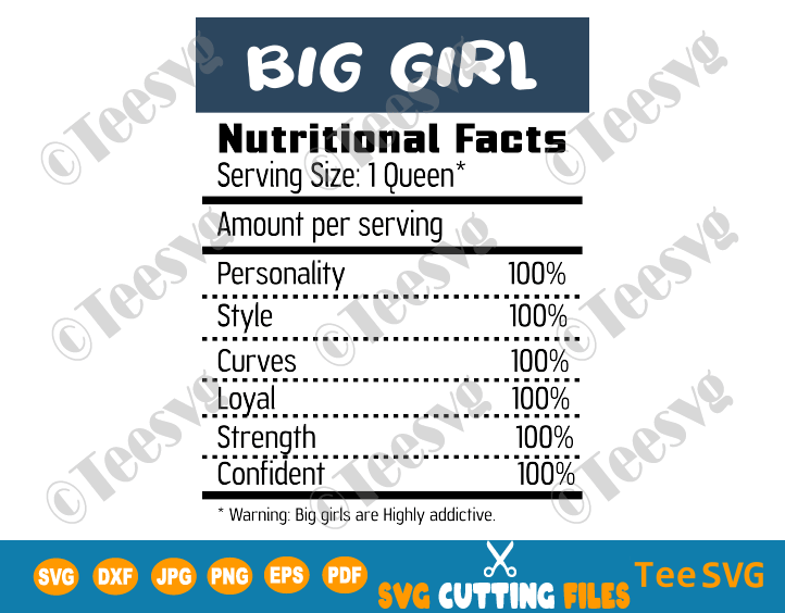 Big Girl Nutritional Facts SVG PNG Nutrition Facts Shirt Fun | Inspire ...