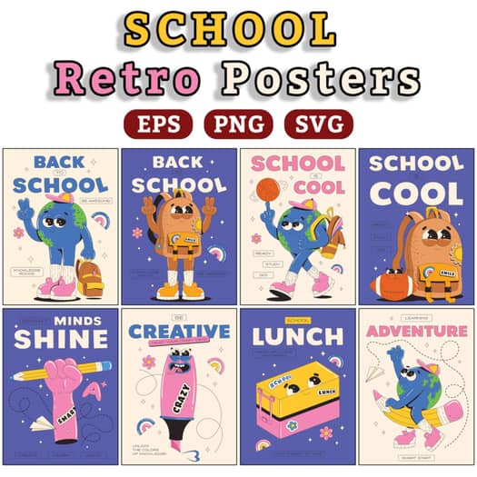 Set Of 8 Retro School Posters - Back To School - Motivationa | Inspire ...