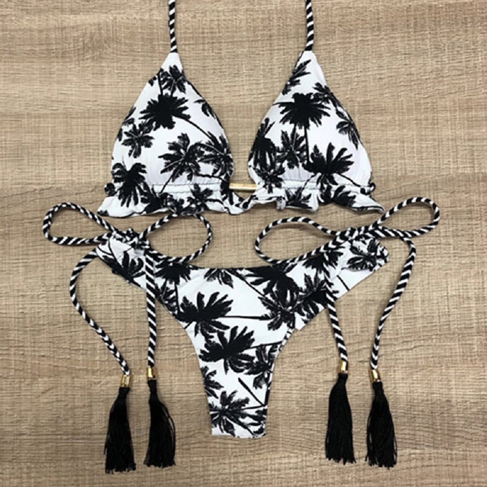 Sexy Black and White Coconut Tree Bikini Set, Women Swimsuit | Inspire ...