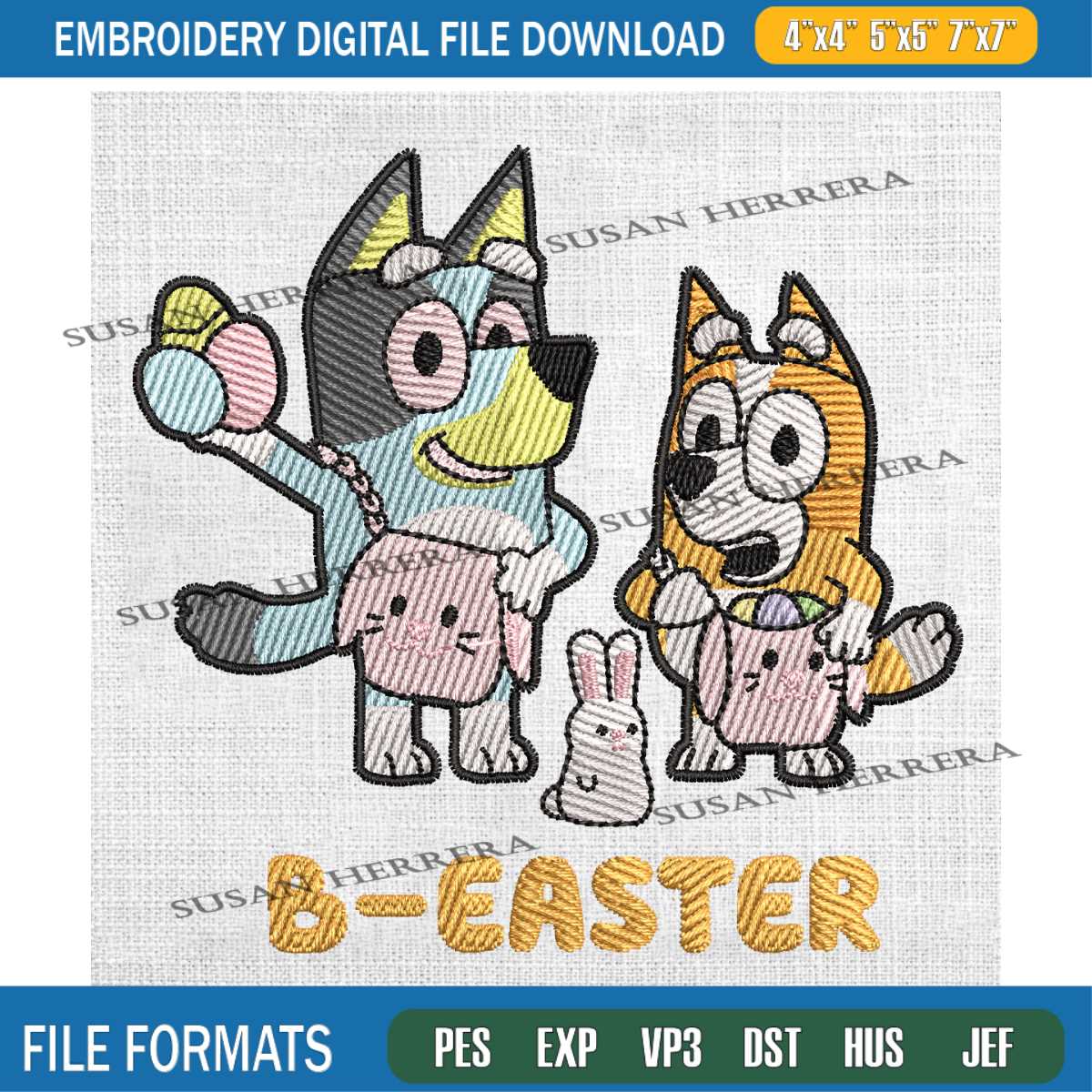 BEaster Bluey And Bingo Easter Eggs Hunter Embroidery | Inspire Uplift