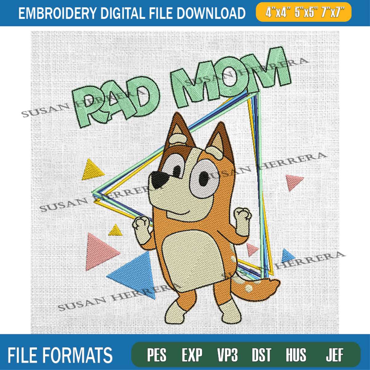 Rad Mom Bluey Chilli Heeler Embroidery - Inspire Uplift