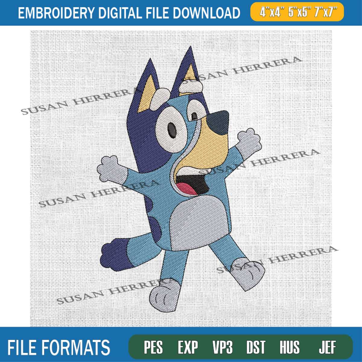 Bluey The Cartoon Dog Puppy Embroidery | Inspire Uplift
