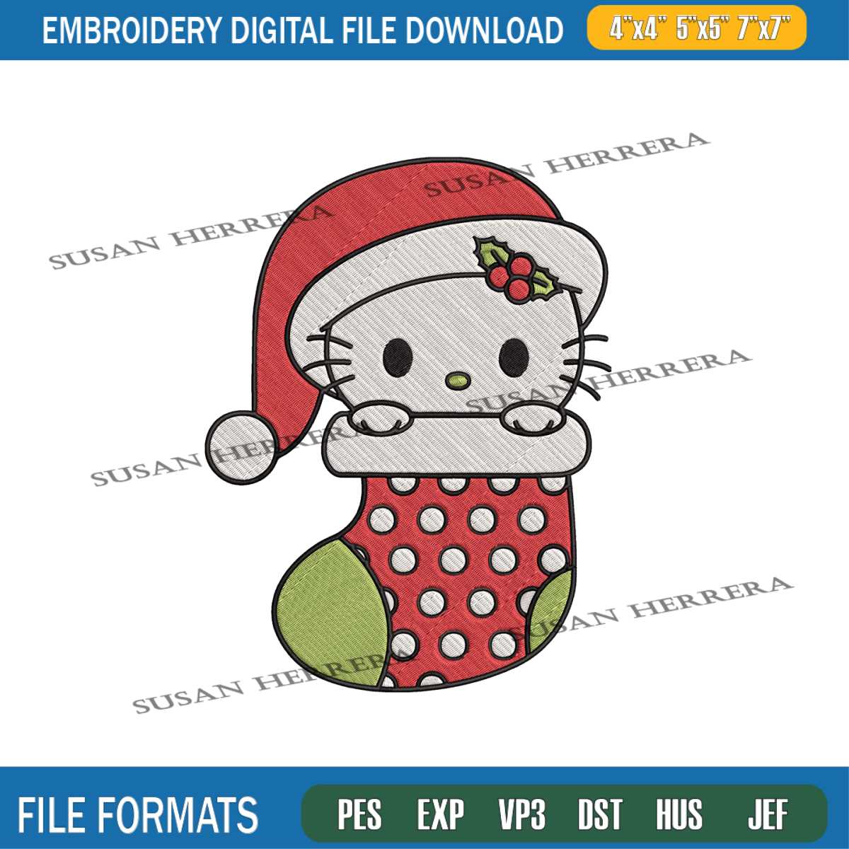 Hello Kitty Stocking Embroidery Design File, Hello Kitty Chr - Inspire ...