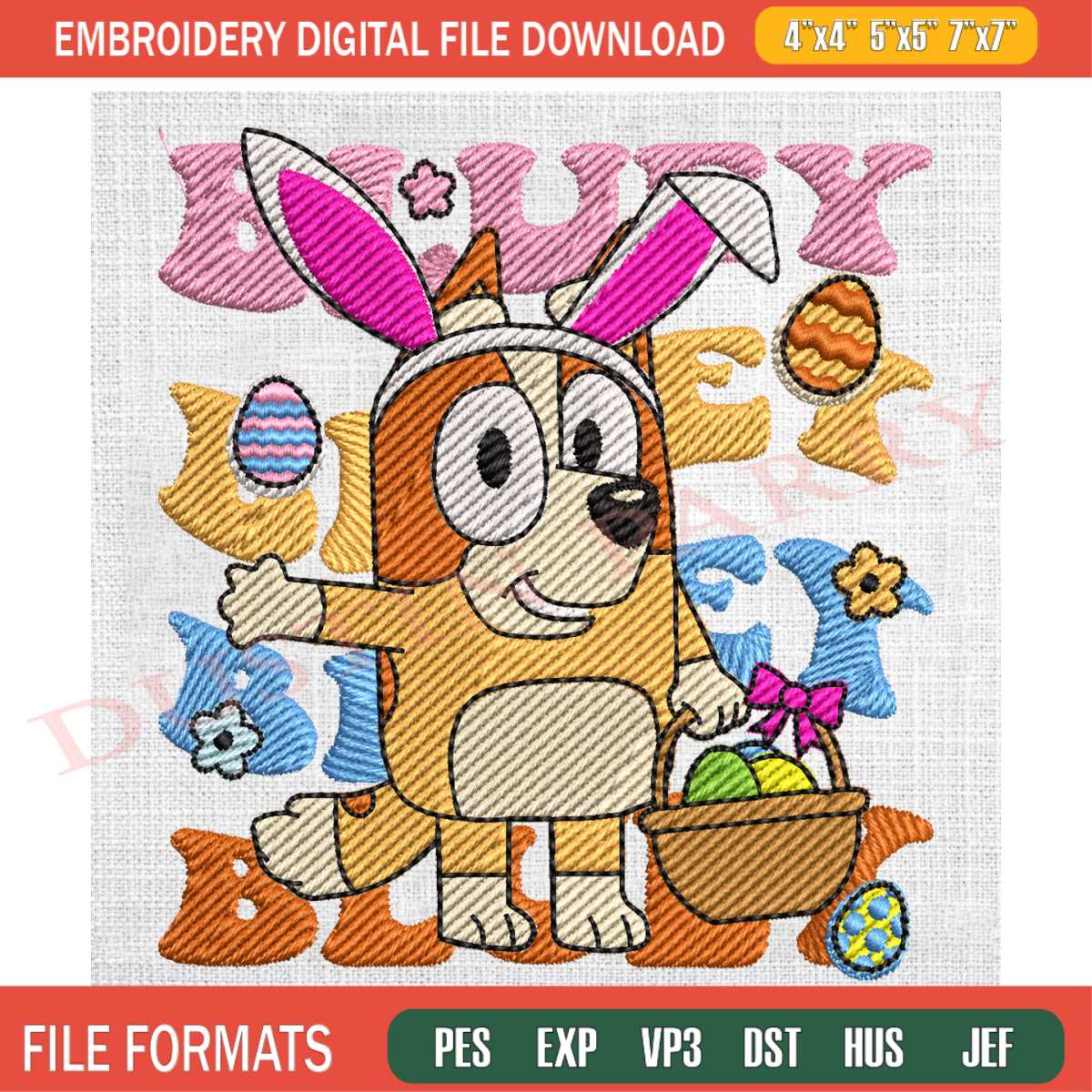 Bluey Family Happy Easter Eggs Basket Embroidery | Inspire Uplift