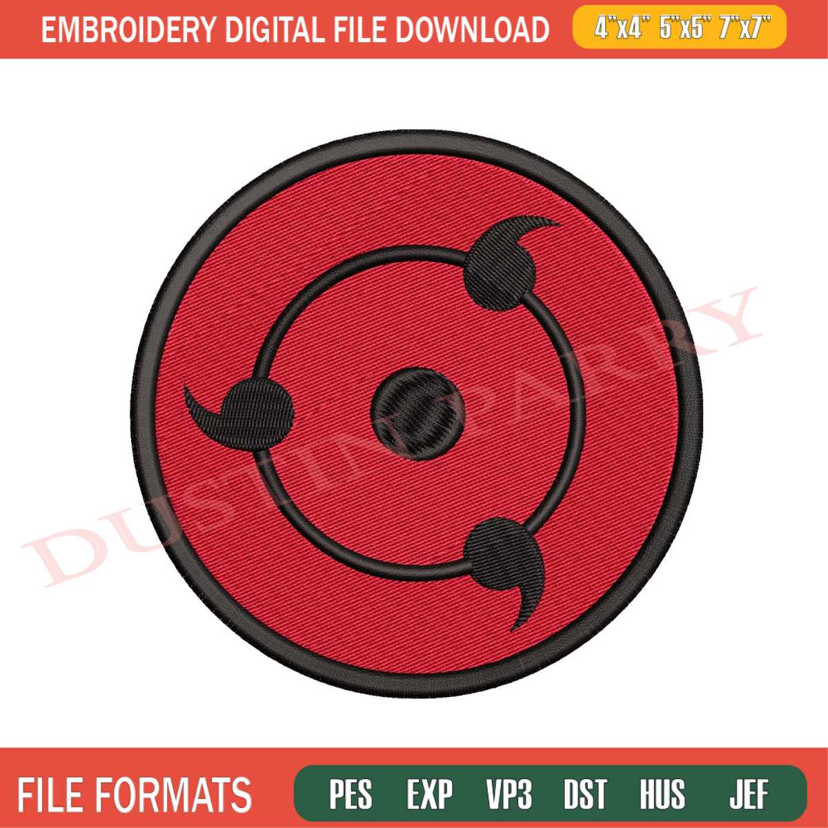 Three Tomoe Sharingan Symbol Embroidery File | Inspire Uplift