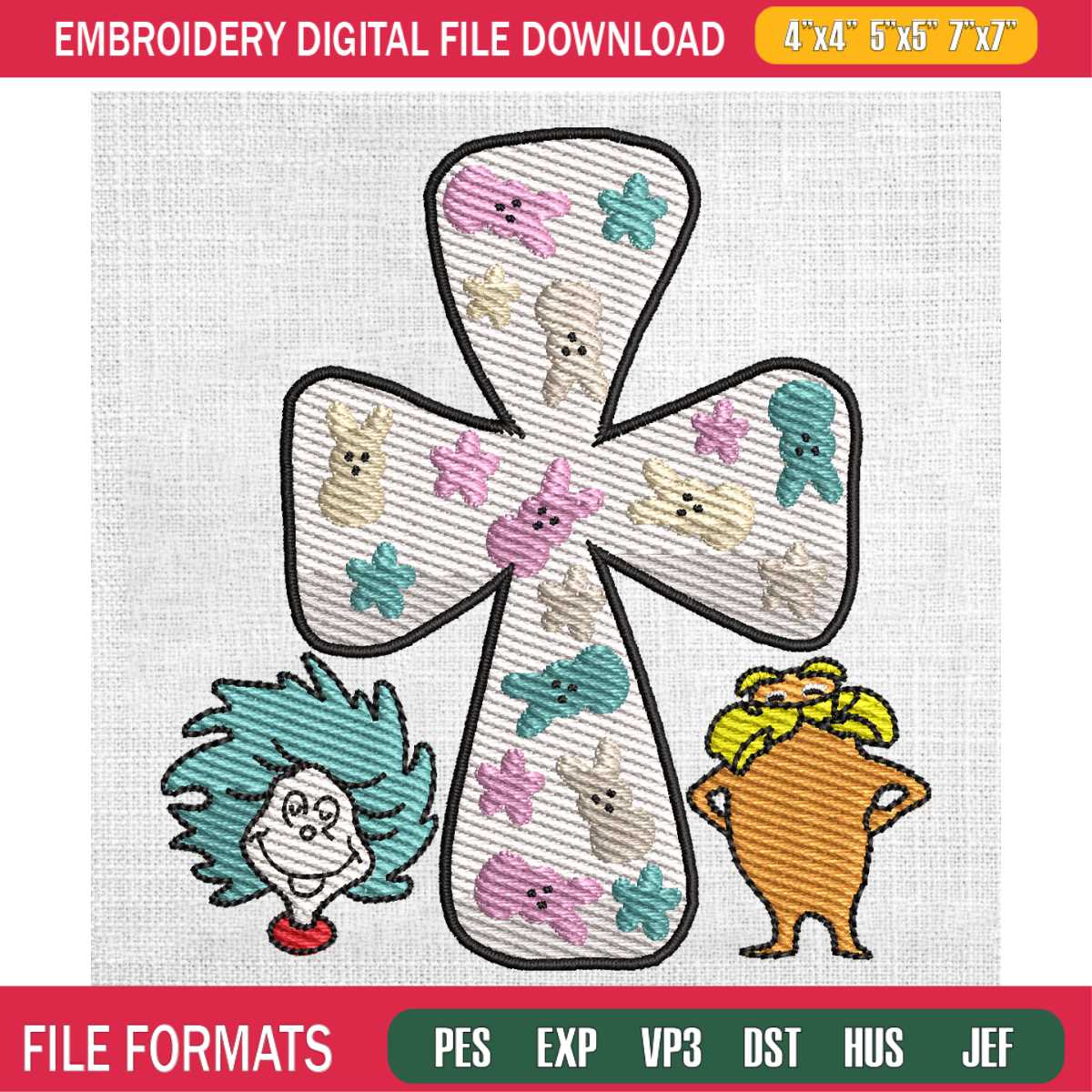 Dr Seuss Lorax Easter Christian Cross Doodle Embroidery | Inspire Uplift
