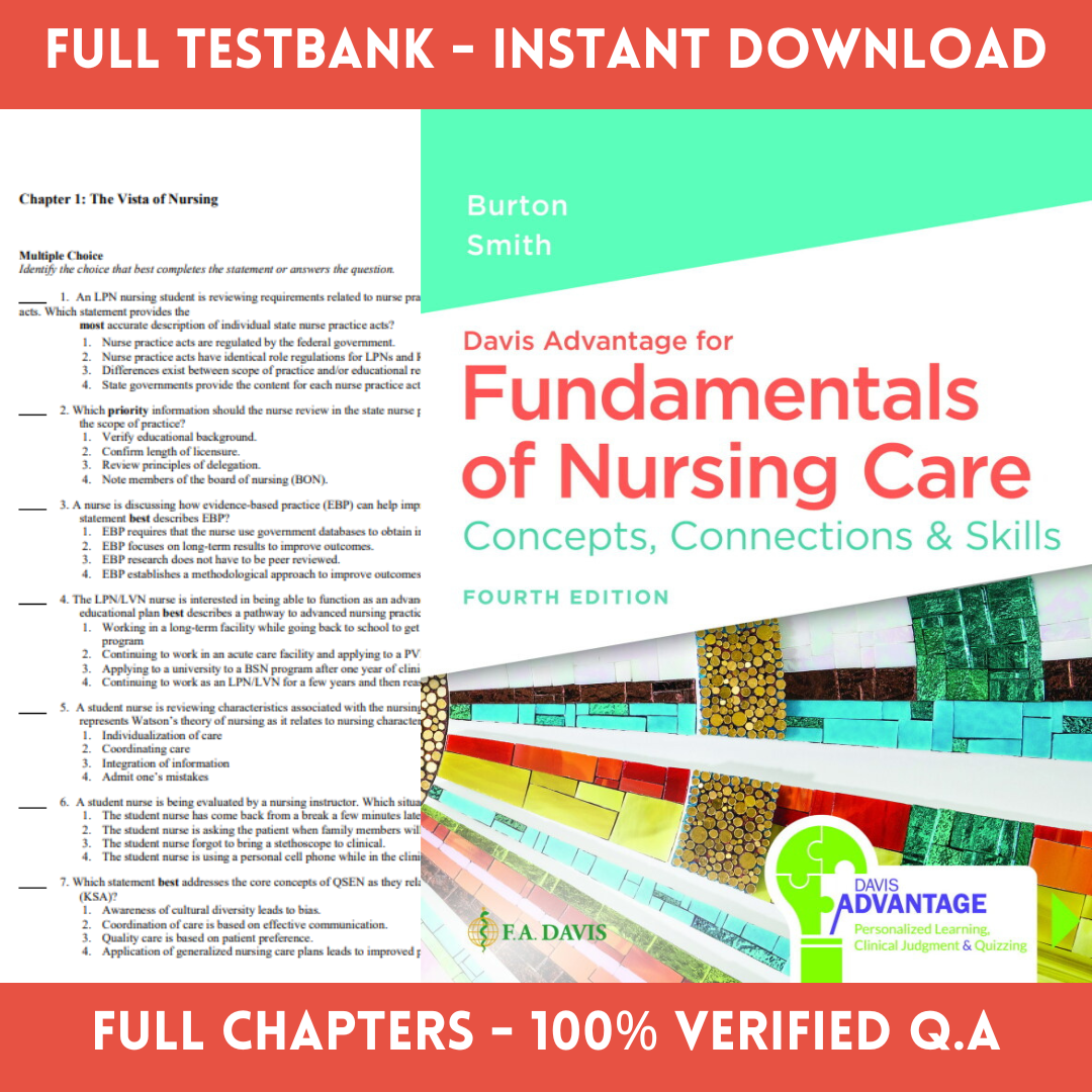 Test Bank For Davis Advantage for Fundamentals of Nursing Ca | Inspire ...