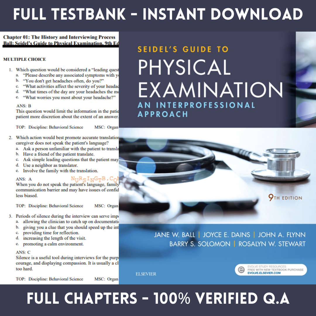 Test Bank for Seidels Guide to Physical Examination 9th Edit | Inspire ...