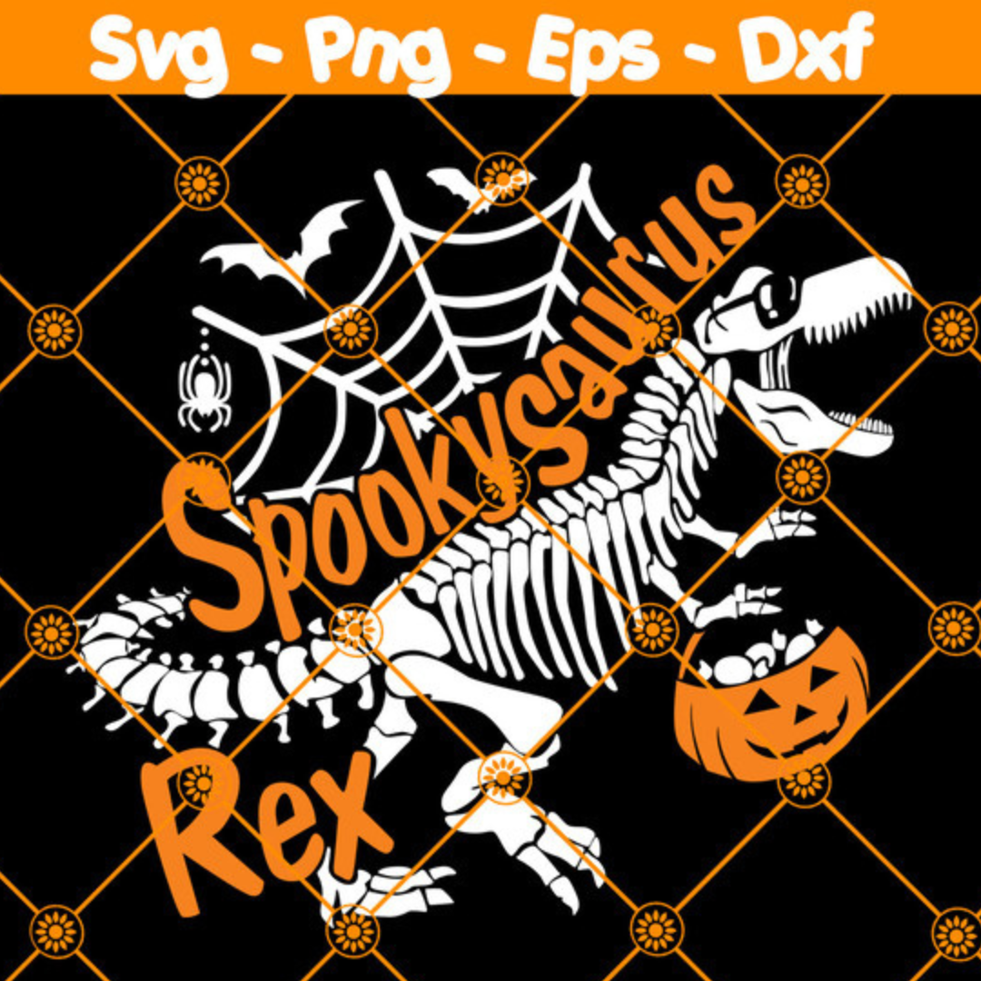 Spooky Saurus Rex Svg, Halloween Dinosaur Svg, T-Rex Skeleto | Inspire ...