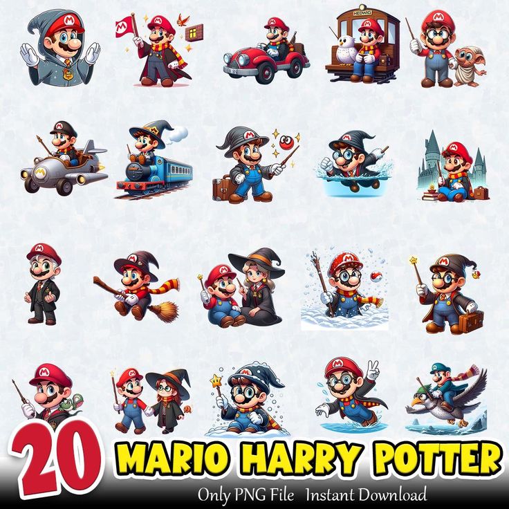 Mario Harry Potter Bundle PNG Instant Download - Inspire Uplift