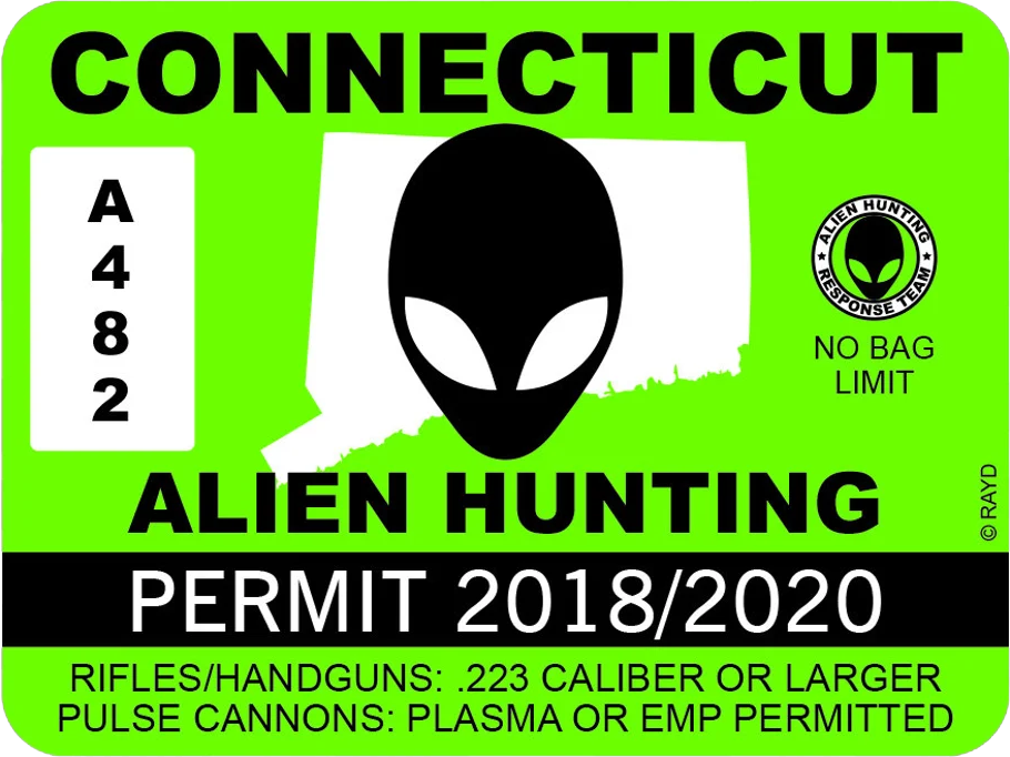 Connecticut Alien Hunting Permit Sticker Self Adhesive Vinyl | Inspire ...