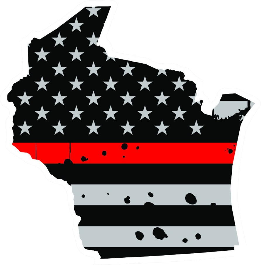 Distressed Thin Red Line Wisconsin State Shaped Subdued US F | Inspire ...