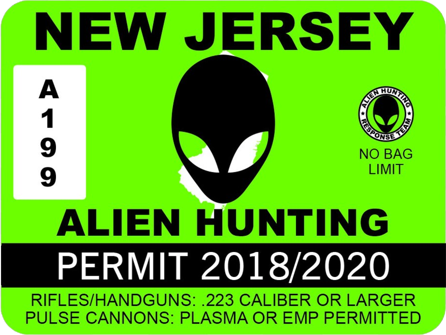 New Jersey Alien Hunting Permit Sticker Self Adhesive Vinyl | Inspire ...