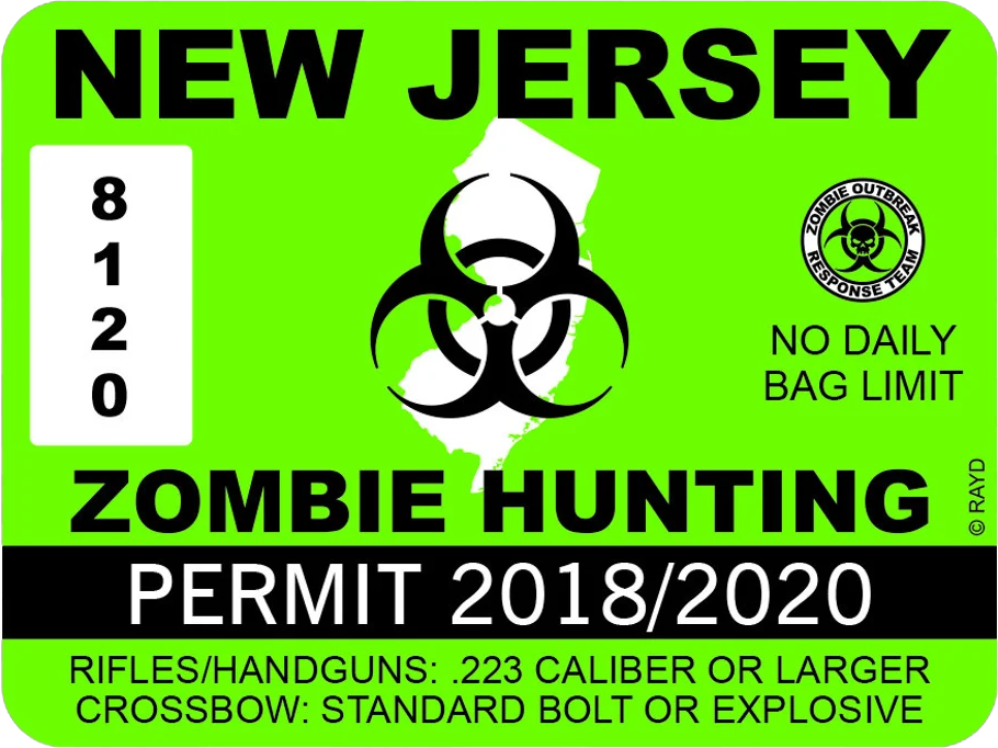 New Jersey Zombie Hunting Permit Sticker Self Adhesive Vinyl | Inspire ...