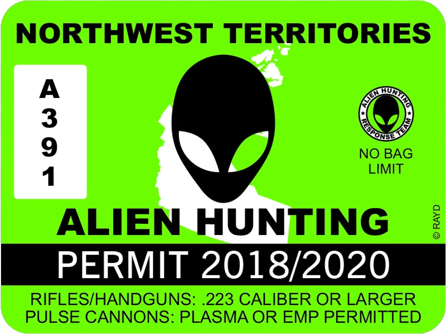 Northwest Territories Alien Hunting Permit Sticker Self Adhe | Inspire ...