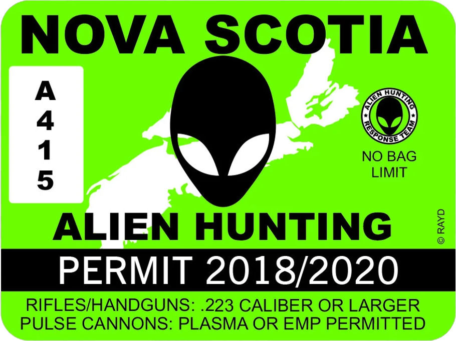 Nova Scotia Alien Hunting Permit Sticker Self Adhesive Vinyl | Inspire ...