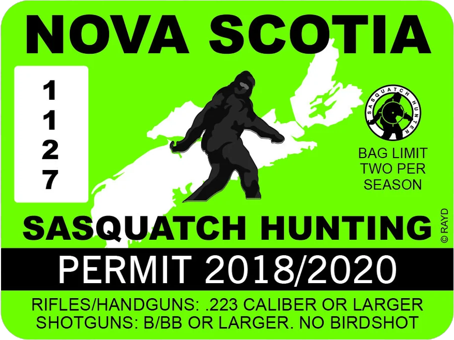 Nova Scotia Sasquatch Hunting Permit Sticker Self Adhesive V | Inspire ...