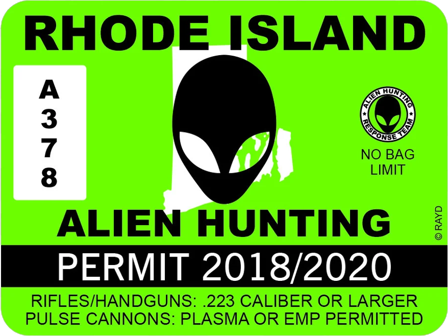 Rhode Island Alien Hunting Permit Sticker Self Adhesive Viny | Inspire ...