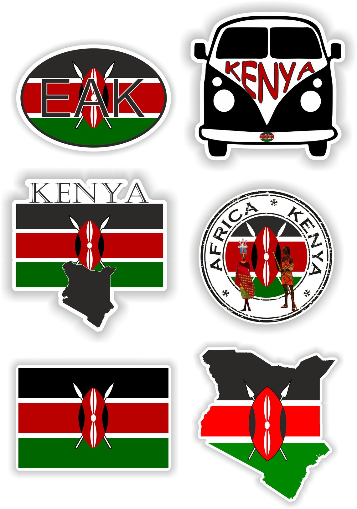Kenya Set of Stickers for Laptop Book Water Bottle Fridge Gu | Inspire ...