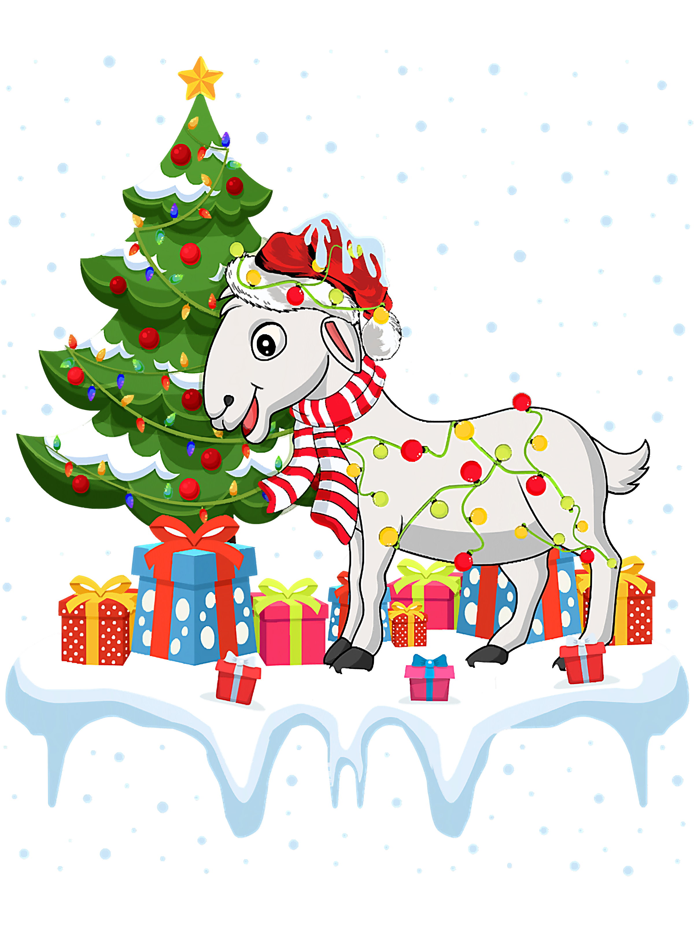 Funny Goat Xmas Lighting Tree Santa Hat Goat Christmas 122 | Inspire Uplift
