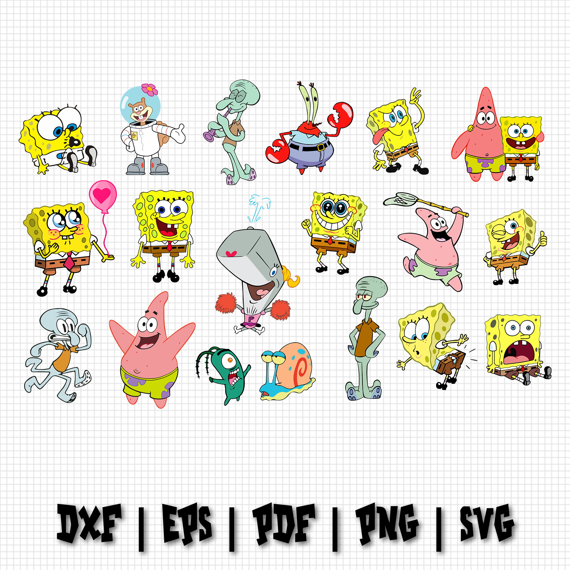 Spongebob Svg Bundle, SandyCheeks, Plankton, Squidward, Garr | Inspire ...