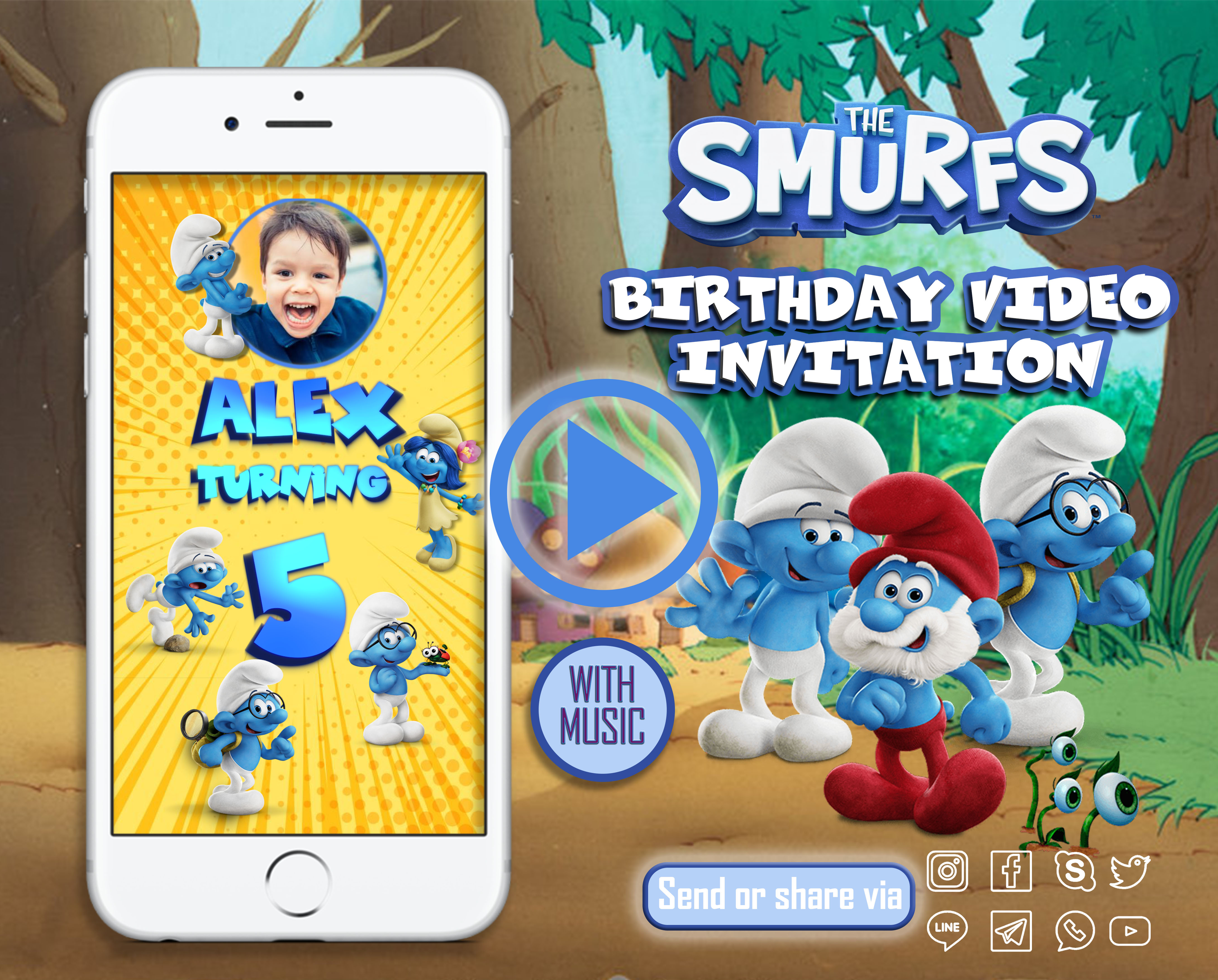 Smurfs Birthday Invitation Video, Animated Smurfs Birthday I | Inspire ...