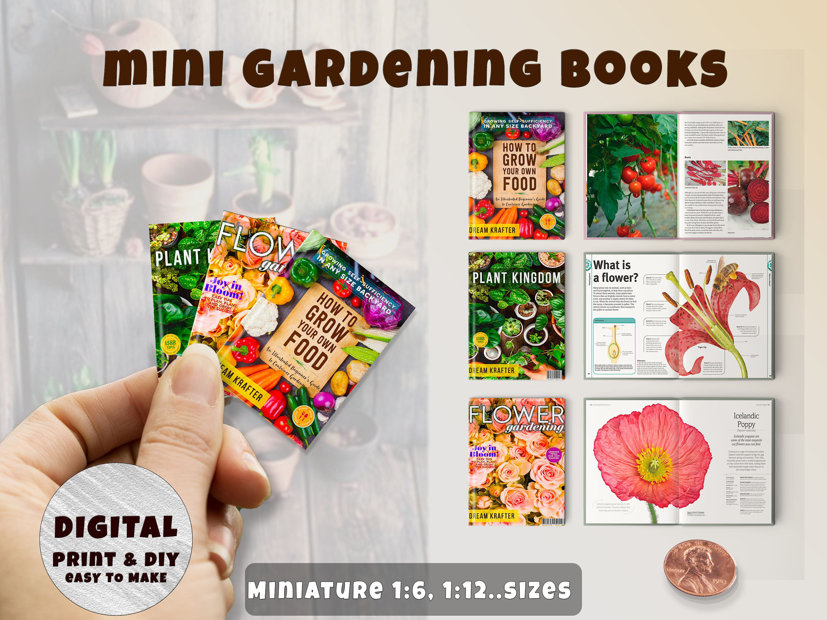3 Mini Gardening Books with pages Printable (1:6, 1:12) | Inspire Uplift