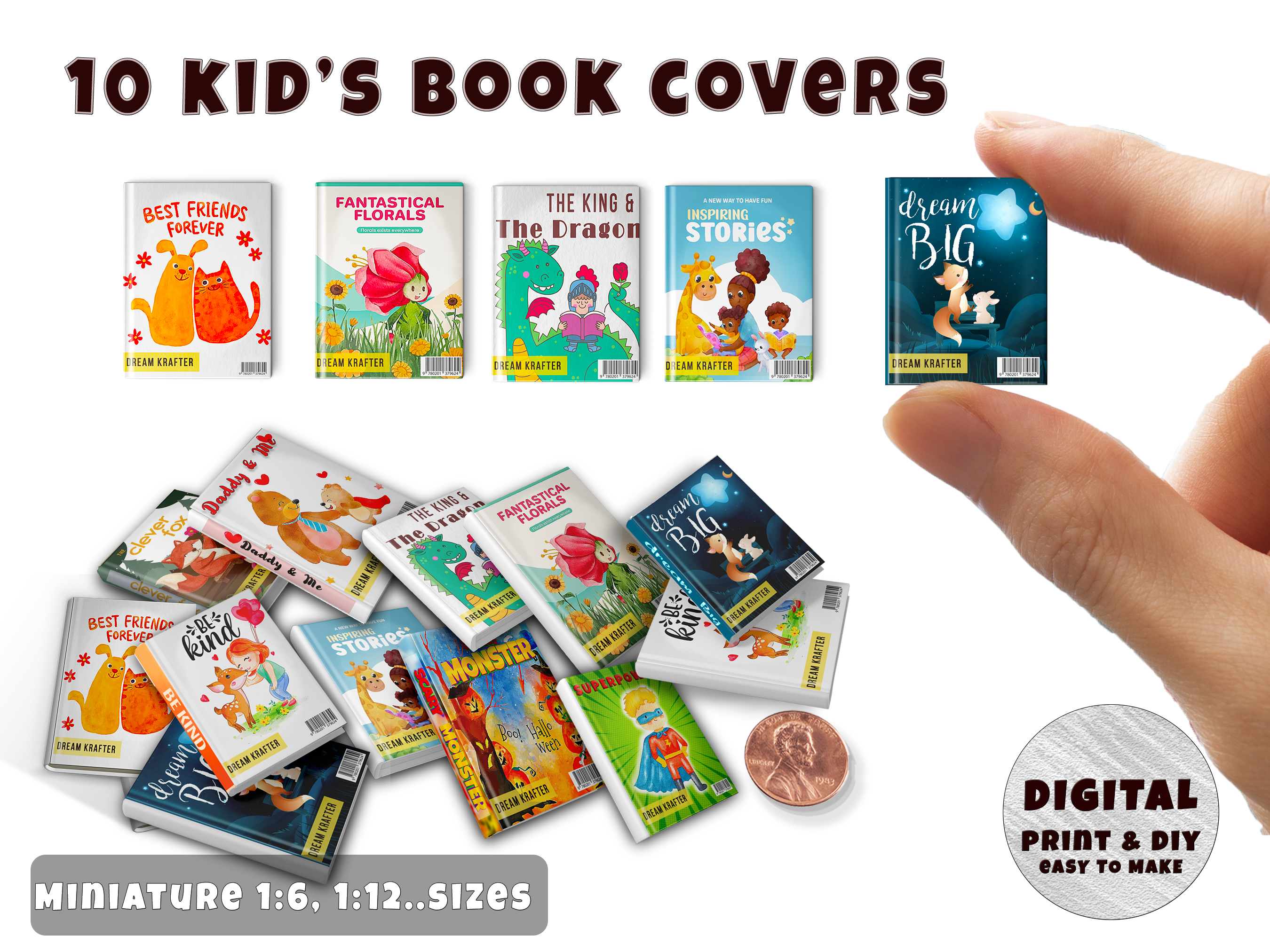 Mini 10x Kid's Book Covers Printable (1:6, 1:12) | Inspire Uplift