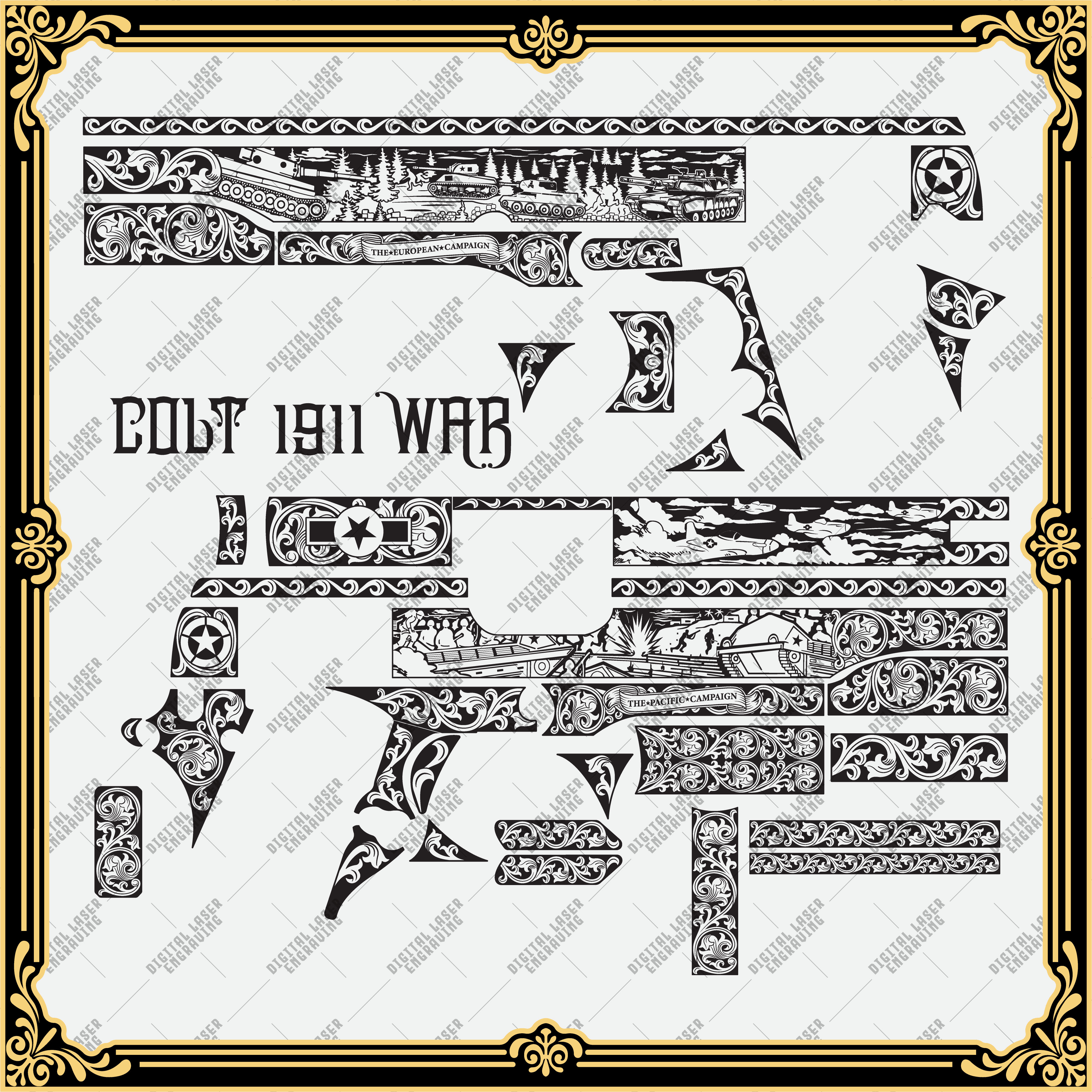 Laser Engraving Firearms Vector Design Colt 1911 "WAR" | Inspire Uplift