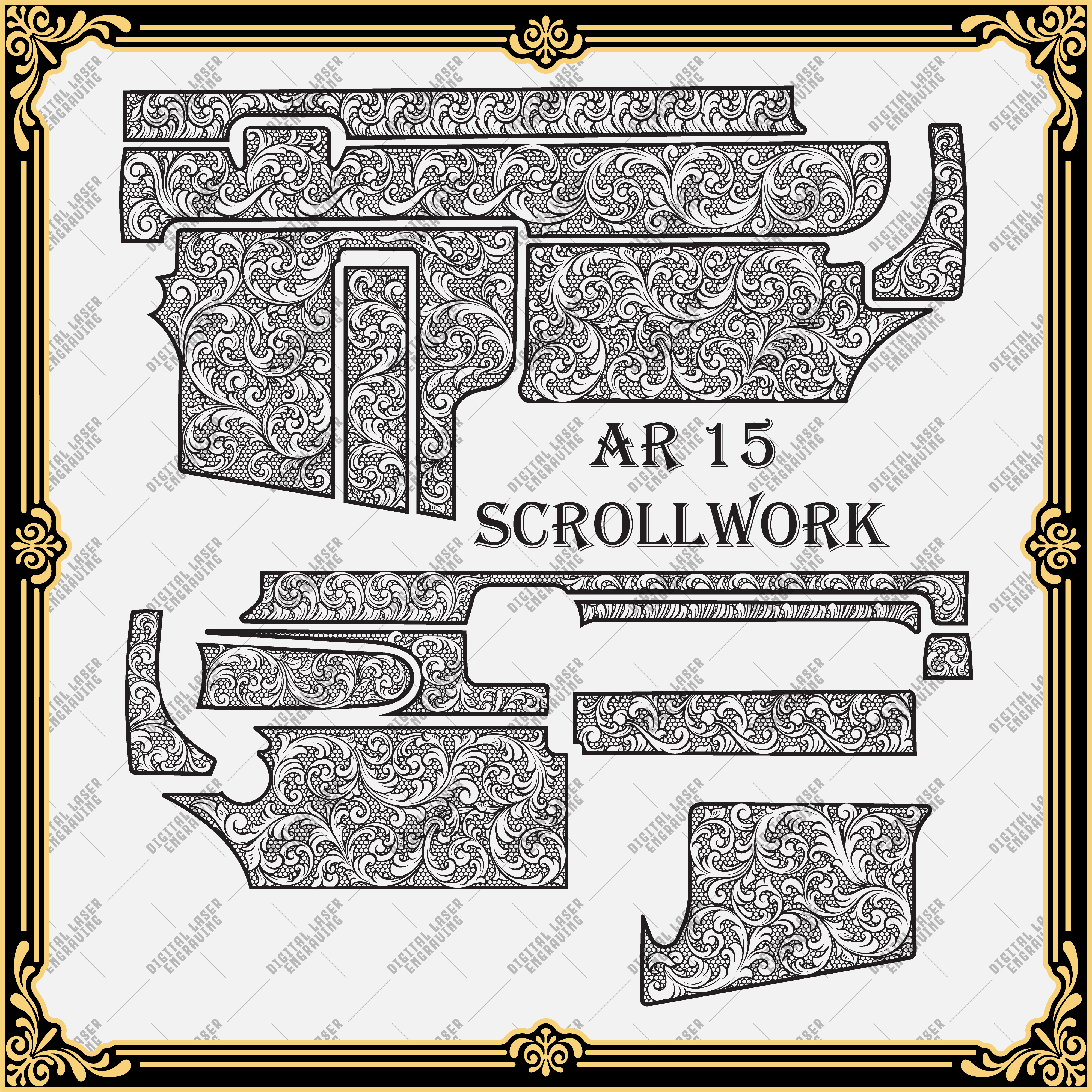 Firearms Laser Engraving Vector Design AR 15 "SCROLLWORK" - Inspire Uplift