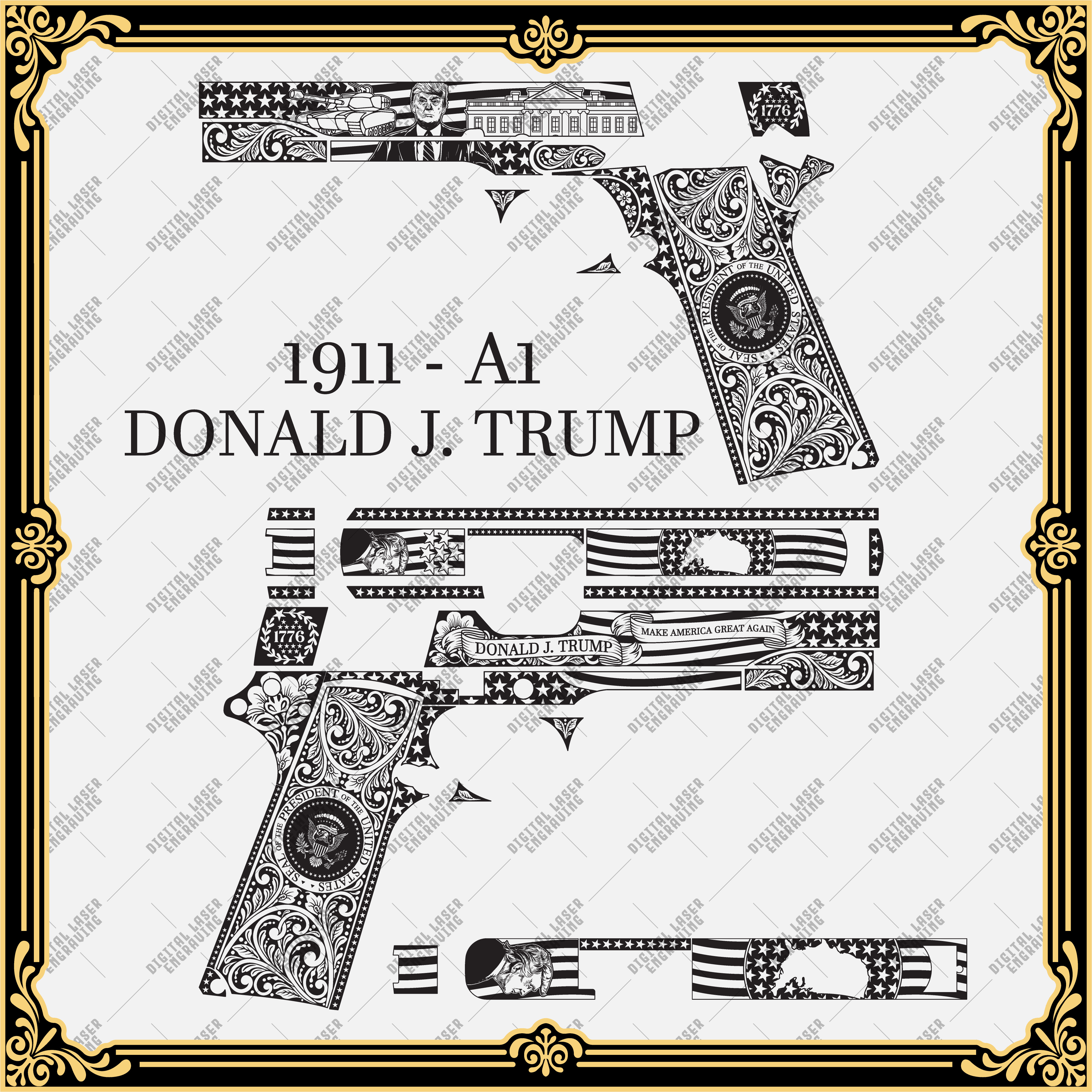 Laser Engraving Firearms Vector Design 1911-A1 "DONALD J. TR | Inspire ...
