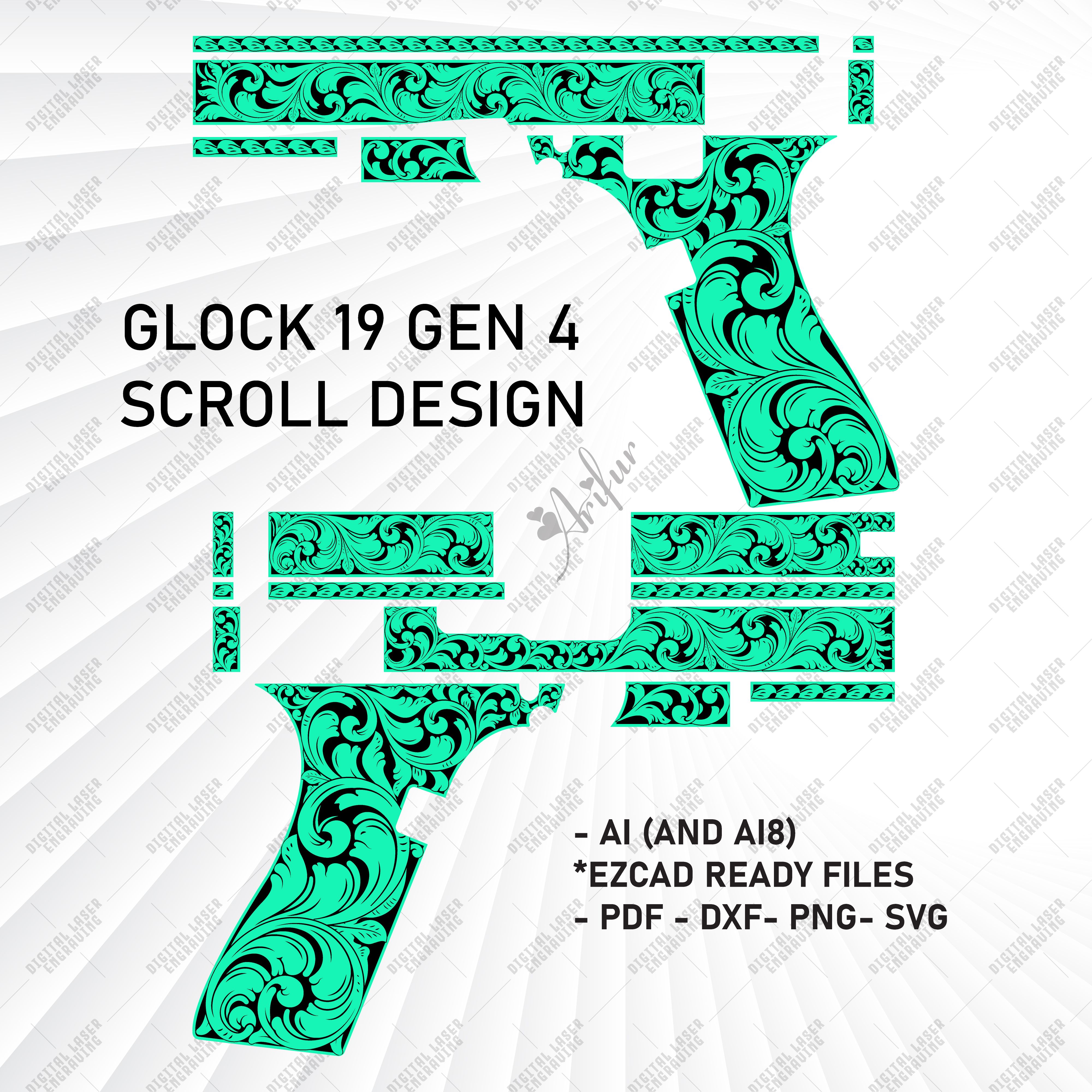 Glock 19 Gen 4 Scroll Ornamentals Design | Svg Templates | G | Inspire ...