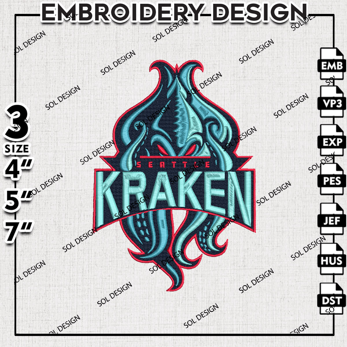 Seattle Kraken Machine Embroidery Designs, NHL Embroidered, | Inspire ...