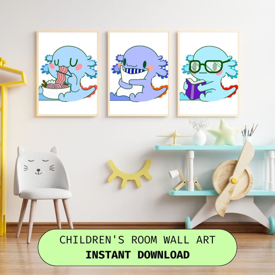Nursery Decor Axolotl Wall Art Adorable Blue Axolotl Animal | Inspire ...