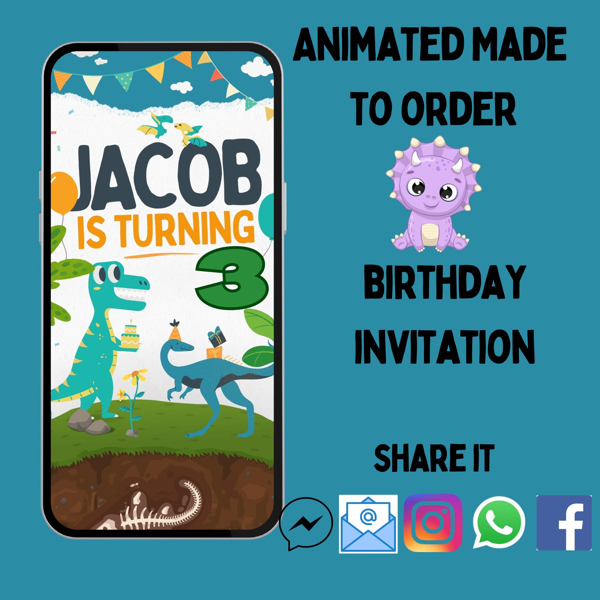Dinosaur Birthday Invitation Animated and Personalized | Inspire Uplift