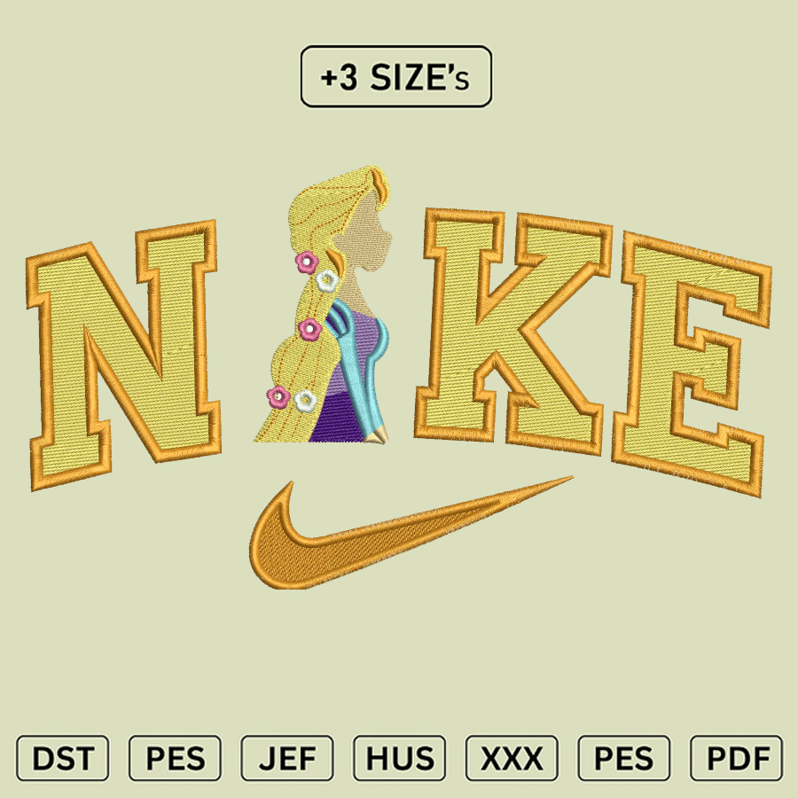 Nike Rapunzel Disney Princess Embroidery Design Files - DST | Inspire ...
