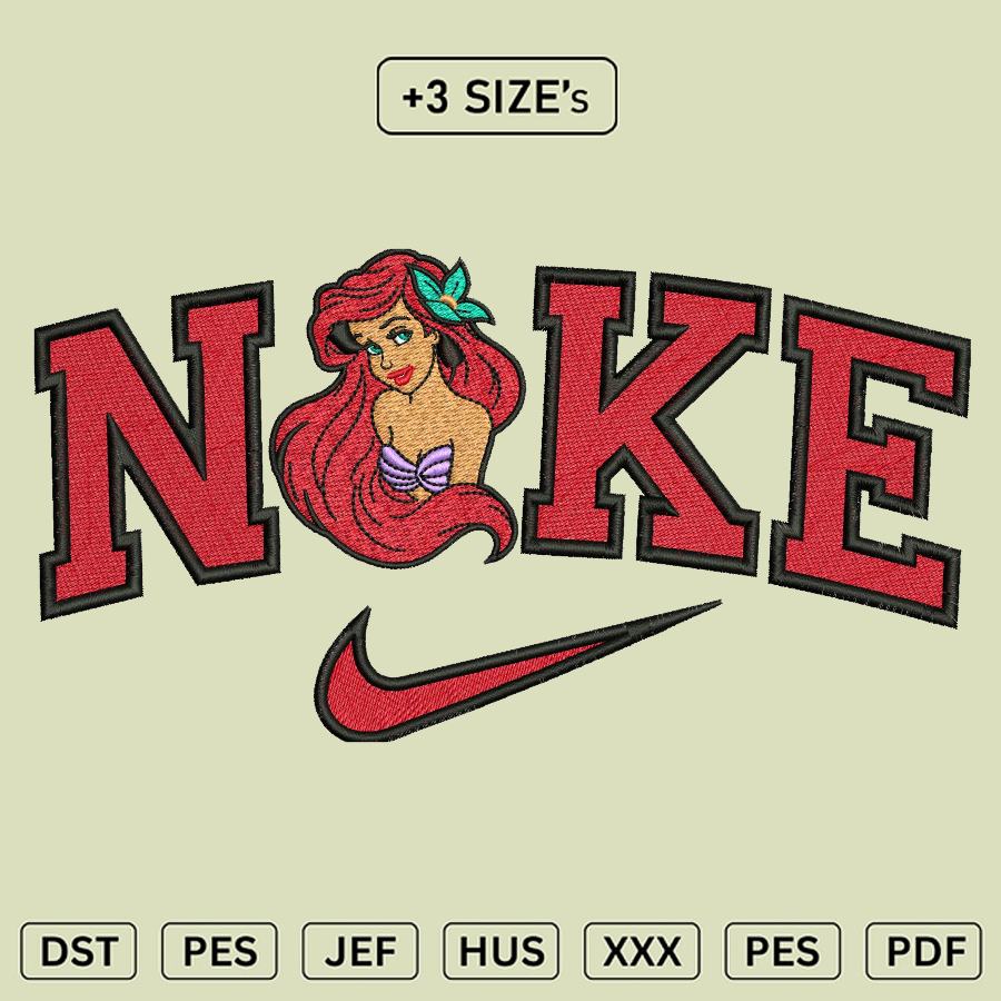 Nike Ariel Princess Embroidery Design Files - DST PES JEF EX | Inspire ...