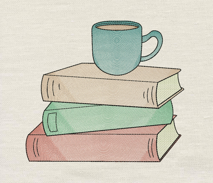 Books and coffee embroidery design 3 Sizes-INSTANT D0WNL0AD | Inspire ...