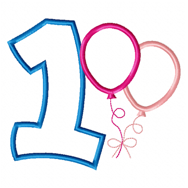 Balloon birthday number 1 embroidery design 3 sizes | Inspire Uplift