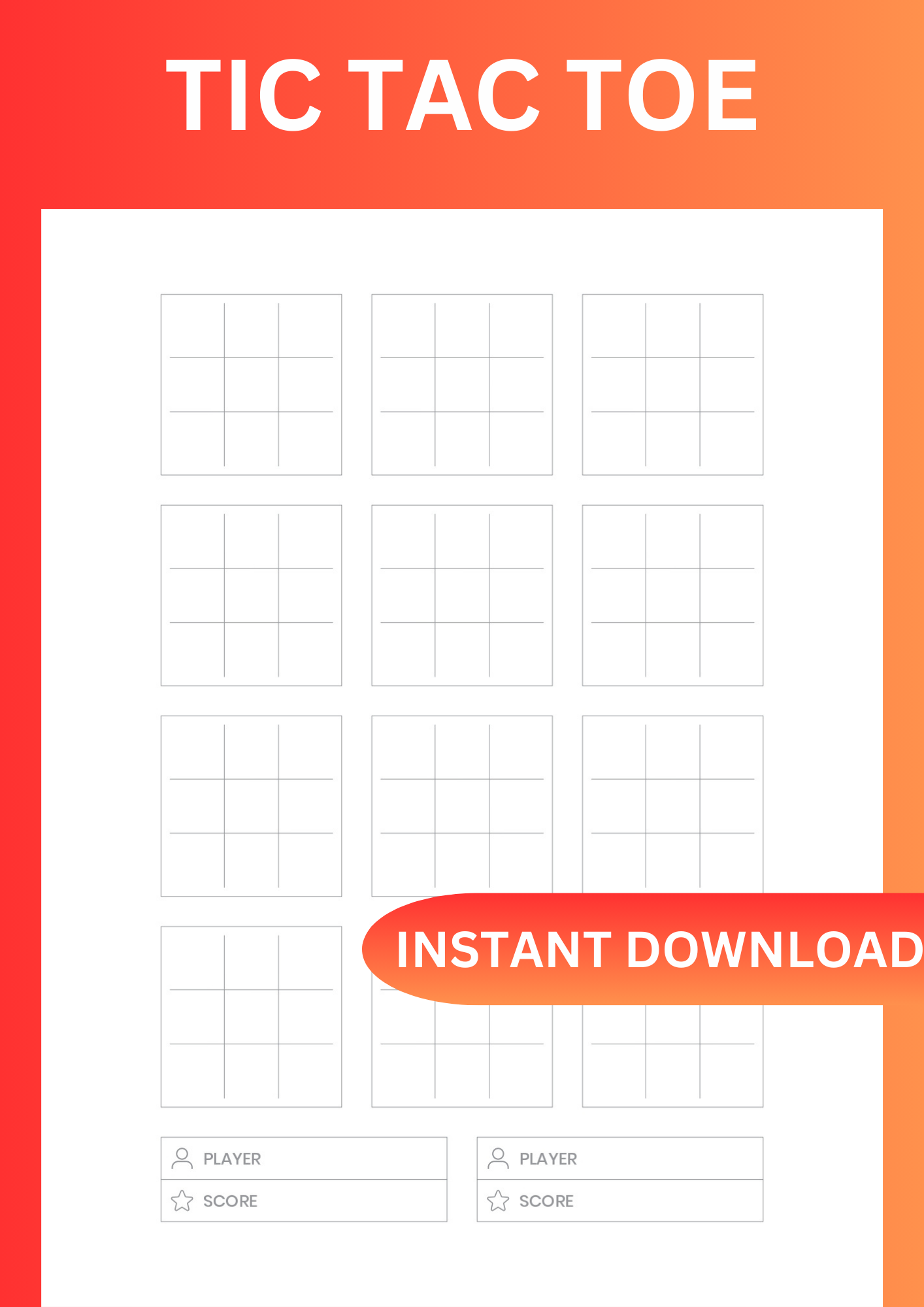 Tic Tac Toe Game Log, Party Score Card, Score Sheet, Printab | Inspire ...