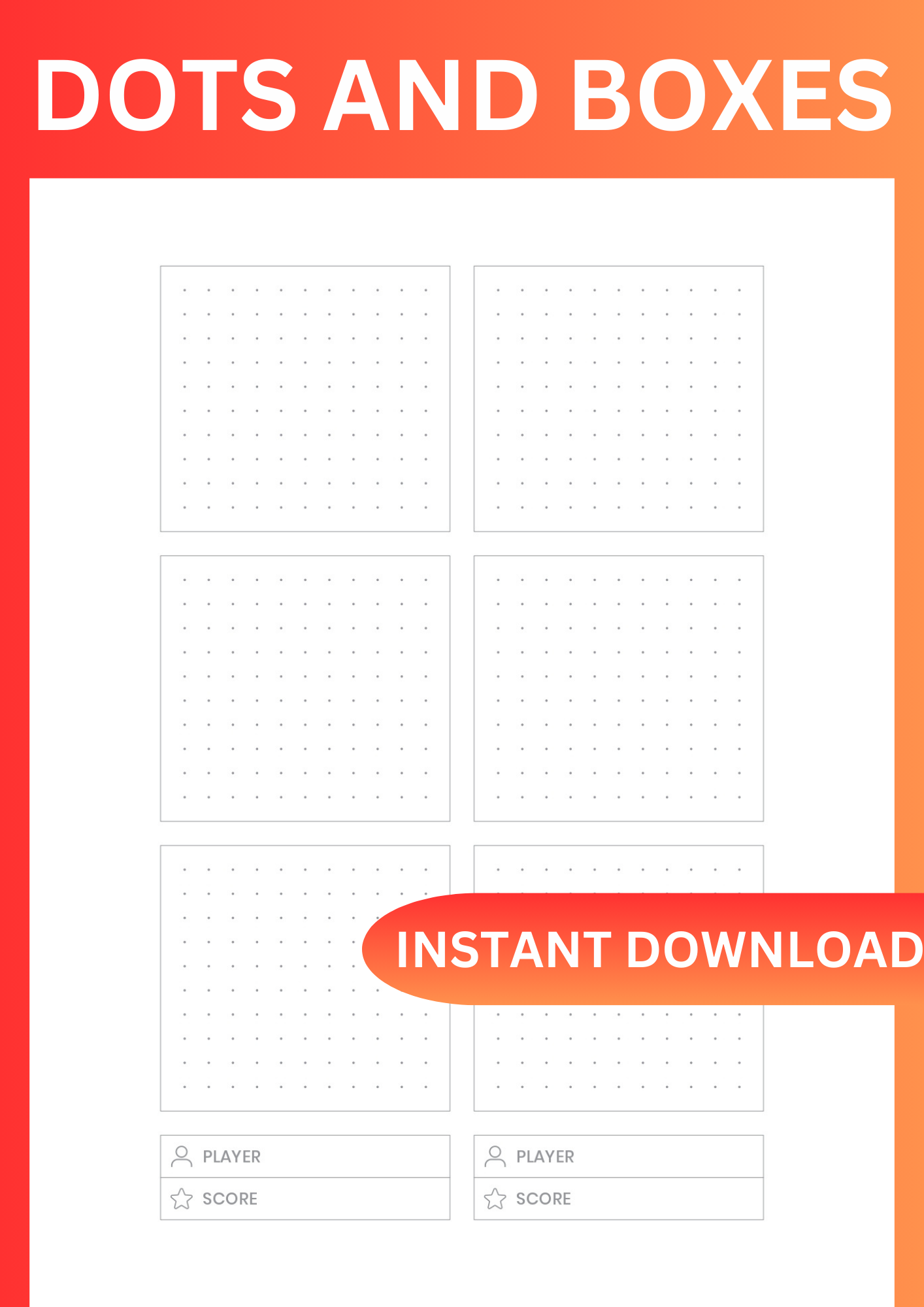 Dots and Boxes Printable Game. Dot Grid Printable Sheet. Pig | Inspire ...