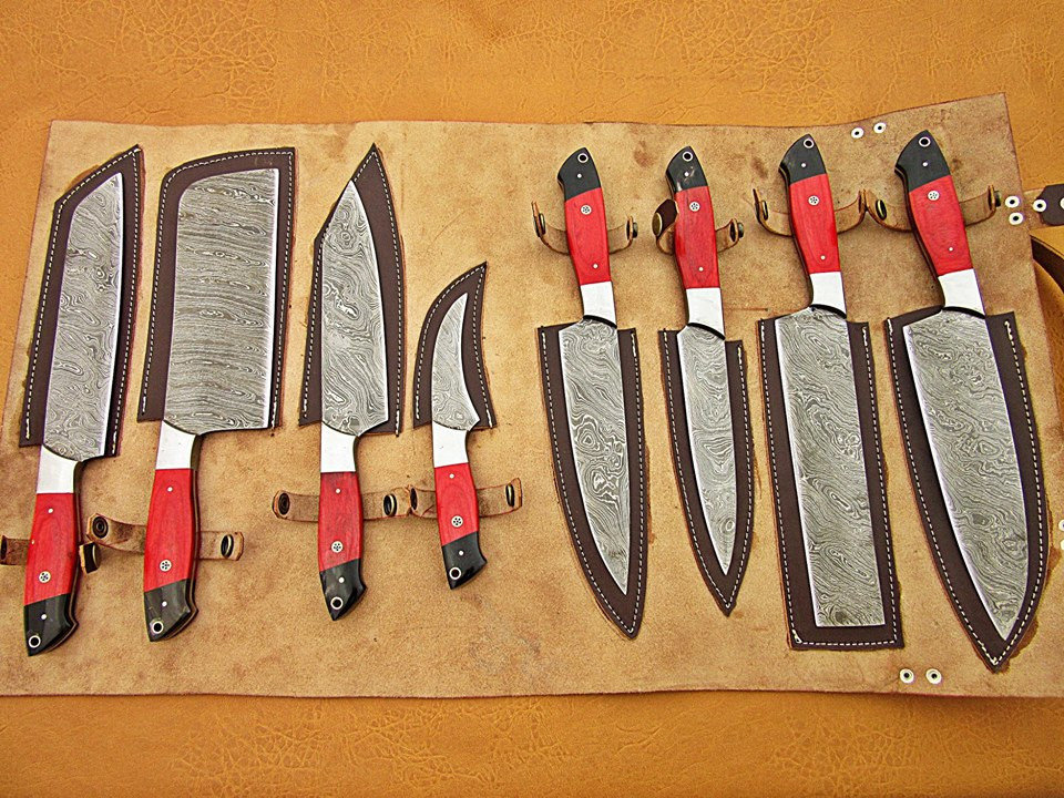 Custom Handmade Damascus Steel kitchen Knives set 8 pcs | Inspire Uplift