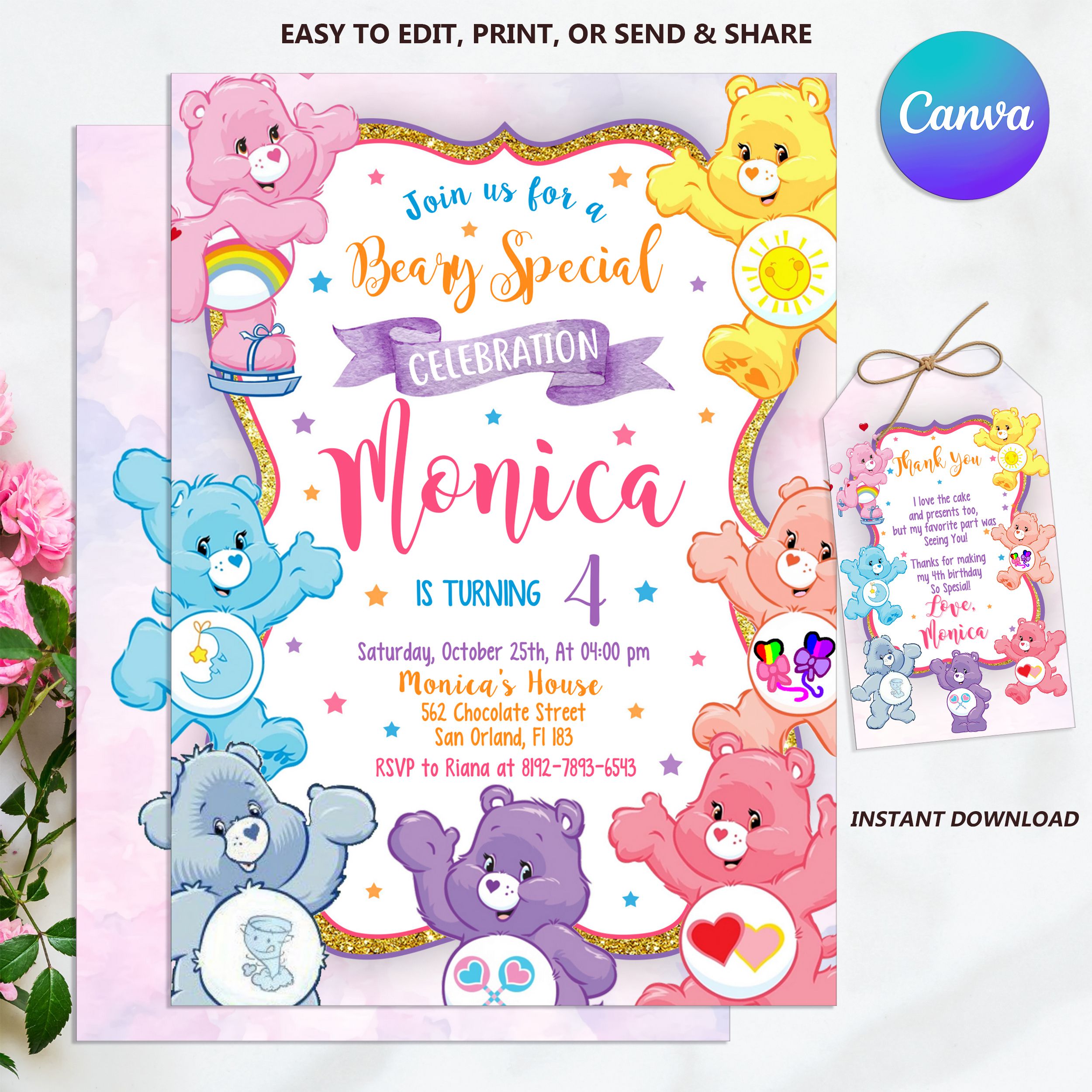 Care Bear Invitation, Care Bear Birthday Party Invitation, C | Inspire ...