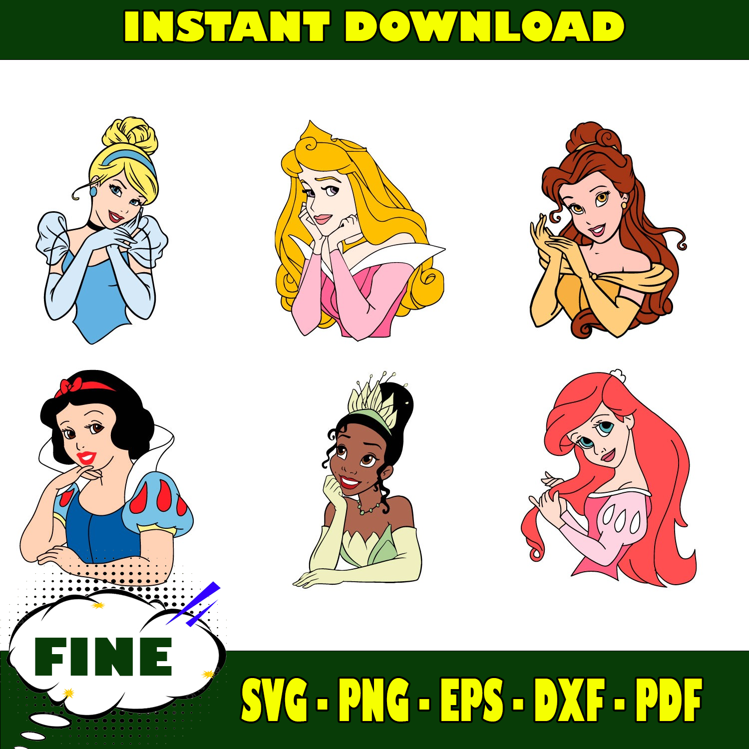 6 Files Of Disney Princess Bundle SVG, PNG, Disney SVG, PNG - Inspire ...