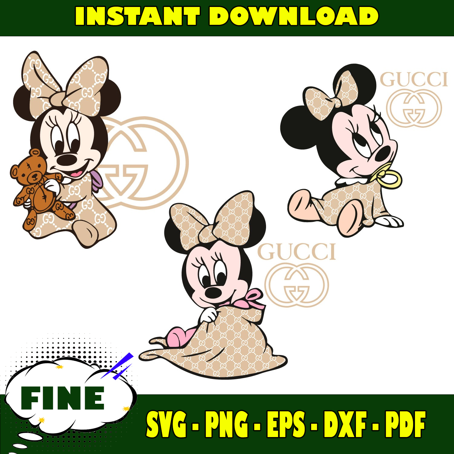 Disney Baby Minnie Mouse Gucci Bundle SVG, PNG, 3 Files Baby | Inspire ...