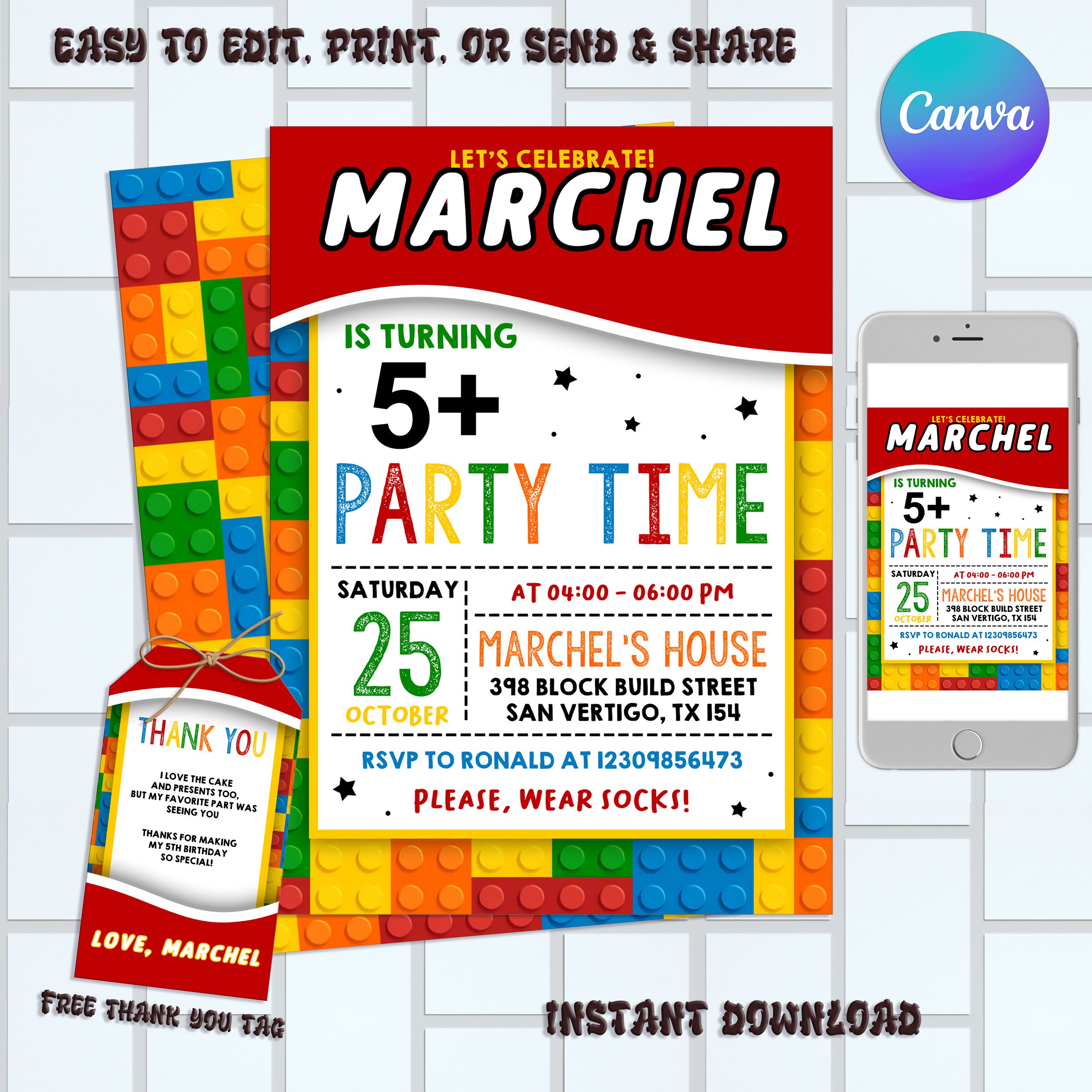Building Blocks Birthday Invitation, Blocks Invitation, Cons | Inspire ...